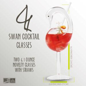 G Francis Swan Shaped Cocktail Glasses - 2pk 6oz Fun Cocktail Glasses Swan Bird Drinking Glass Set for Wine Mixed Drinks and More