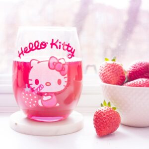 Sanrio Hello Kitty Strawberry Sip Stemless Wine Glass Tumbler Cup For Cocktails | Holds 20 Ounces