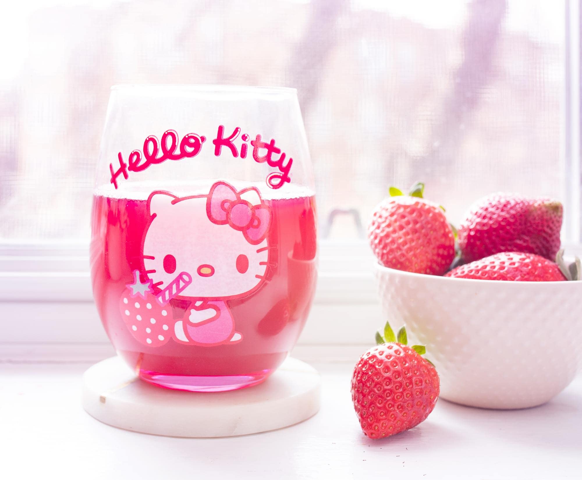 Sanrio Hello Kitty Strawberry Sip Stemless Wine Glass Tumbler Cup For Cocktails | Holds 20 Ounces