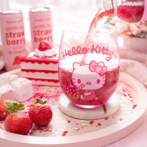 Sanrio Hello Kitty Strawberry Sip Stemless Wine Glass Tumbler Cup For Cocktails | Holds 20 Ounces