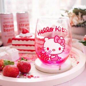 Sanrio Hello Kitty Strawberry Sip Stemless Wine Glass Tumbler Cup For Cocktails | Holds 20 Ounces