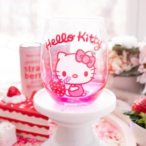 Sanrio Hello Kitty Strawberry Sip Stemless Wine Glass Tumbler Cup For Cocktails | Holds 20 Ounces