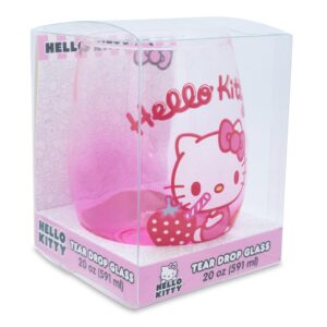 Sanrio Hello Kitty Strawberry Sip Stemless Wine Glass Tumbler Cup For Cocktails | Holds 20 Ounces