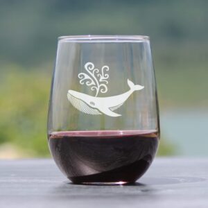 Whale Stemless Wine Glass - Beach Themed Decor and Gifts for Whale Lovers - Large 17 Oz Glasses