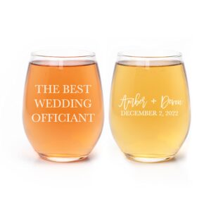 the best wedding officiant, pastor wine glass gift, personalized thank you, celebrant