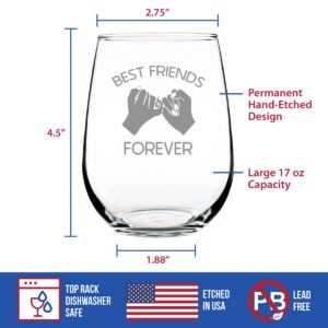 Best Friends Forever Pinky Promise - Stemless Wine Glass - Funny Farewell Gift For BFF Moving Away - Large 17 Oz Glasses