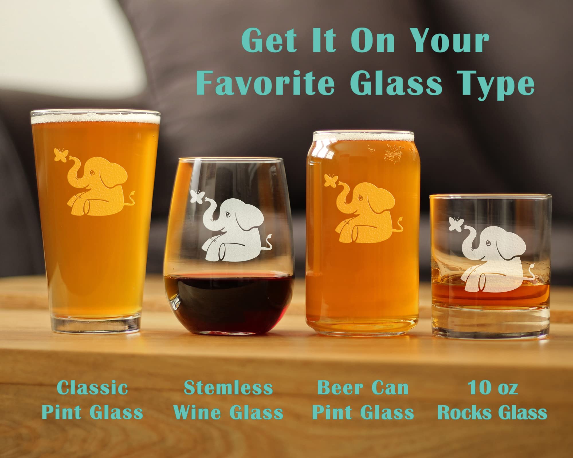 Cute Elephant Stemless Wine Glass - Animal Themed Gifts - Fun Decor with Elephants for Women and Men - Large 17 Oz Glasses