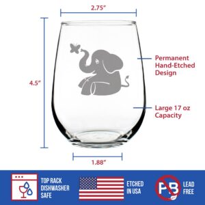 Cute Elephant Stemless Wine Glass - Animal Themed Gifts - Fun Decor with Elephants for Women and Men - Large 17 Oz Glasses