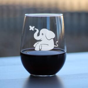 Cute Elephant Stemless Wine Glass - Animal Themed Gifts - Fun Decor with Elephants for Women and Men - Large 17 Oz Glasses