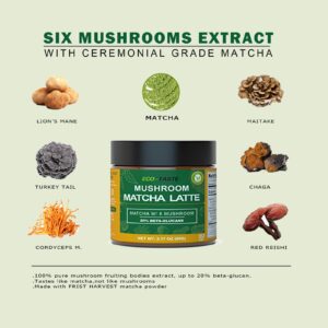 Matcha Latte Powder, Mushroom Extract with Ceremonial Grade Matcha Mix, 3.17oz