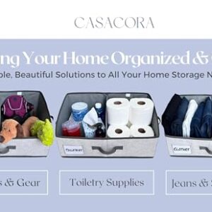 CASACORA XLarge Capacity Storage Organizer Bin, Foldable 3 Pack Trapezoid Closet Bin With Handles + Label, Decorative Storage Container For Clothes, Linens, Toys, Sweaters, Baby Items