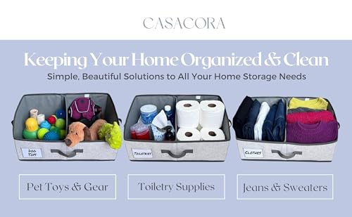 CASACORA XLarge Capacity Storage Organizer Bin, Foldable 3 Pack Trapezoid Closet Bin With Handles + Label, Decorative Storage Container For Clothes, Linens, Toys, Sweaters, Baby Items