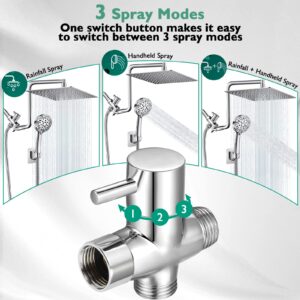 PinWin Dual Filtered Shower Head,Upgraded 10''Rain Shower Head with 12'' Z-Shaped Adjustable Extension Arm & 9-Setting High Pressure Handheld Shower Head Combo,Shower Head Filter for Hard Water,Chrome