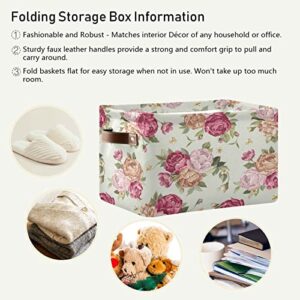 ALAZA Pink Rose Floral Blossom Leaf Foldable Storage Box Storage Basket Organizer Bins with Handles for Shelf Closet Living Room Bedroom Home Office 2 Pack