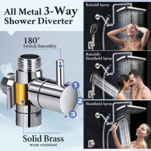 Shower Head with Handheld Combo, 12'' Rectangle Rain Shower Head with Upgraded 12'' Z-Shaped Shower Extension Arm, High Pressure 4 Setting Handheld Shower Head with 60'' Hose, Height/Angle Adjustable