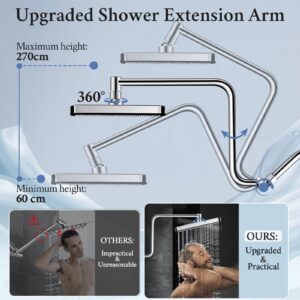 Shower Head with Handheld Combo, 12'' Rectangle Rain Shower Head with Upgraded 12'' Z-Shaped Shower Extension Arm, High Pressure 4 Setting Handheld Shower Head with 60'' Hose, Height/Angle Adjustable