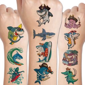 charlent summer shark tattoos for kids - 14 sheets shark pool party temporary tattoos for boys birthday party favors goodie bag fillers