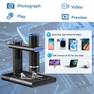 Wireless Digital Microscope,50X-1000X Magnification WiFi USB Portable Handheld Coin Microscope Camera with 8 Adjustable LED Lights,1080P HD Lab Microscope Kit for Kids with iPhone Android (Black)