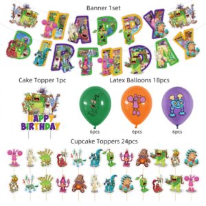 Monsters Birthday Party Decoration Singing Party Supplies Include HAPPY BIRTHDAY Banner Balloons Cake Topper Cupcake Toppers Monsters Party Decoration