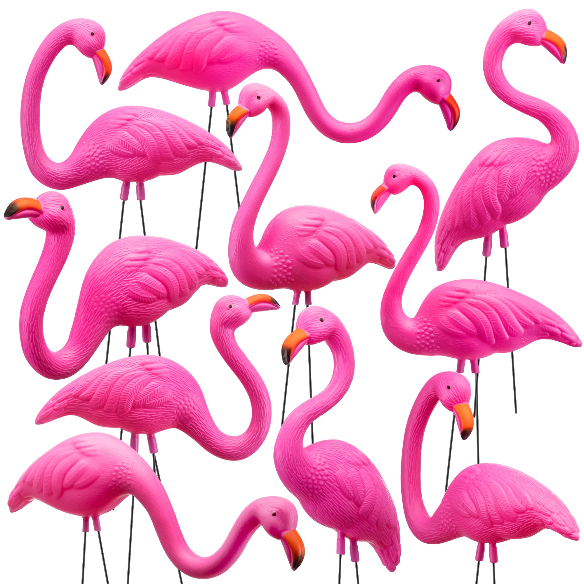 JOYIN 10 Pack Small Yard Flamingos Ornament Stakes, Mini Pink Flamingo Yard Decorations, Mini Lawn Plastic Flamingo Statue with Rubber Coating Metal Legs for Outdoor, Garden, Luau Party Gift (3-10IN)