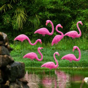 JOYIN 10 Pack Small Yard Flamingos Ornament Stakes, Mini Pink Flamingo Yard Decorations, Mini Lawn Plastic Flamingo Statue with Rubber Coating Metal Legs for Outdoor, Garden, Luau Party Gift (3-10IN)