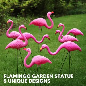 JOYIN 10 Pack Small Yard Flamingos Ornament Stakes, Mini Pink Flamingo Yard Decorations, Mini Lawn Plastic Flamingo Statue with Rubber Coating Metal Legs for Outdoor, Garden, Luau Party Gift (3-10IN)