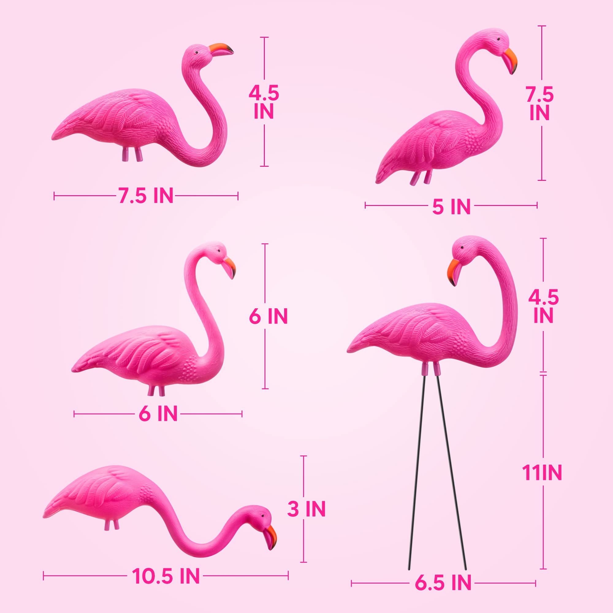 JOYIN 10 Pack Small Yard Flamingos Ornament Stakes, Mini Pink Flamingo Yard Decorations, Mini Lawn Plastic Flamingo Statue with Rubber Coating Metal Legs for Outdoor, Garden, Luau Party Gift (3-10IN)