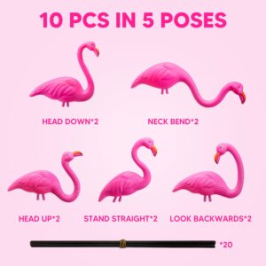 JOYIN 10 Pack Small Yard Flamingos Ornament Stakes, Mini Pink Flamingo Yard Decorations, Mini Lawn Plastic Flamingo Statue with Rubber Coating Metal Legs for Outdoor, Garden, Luau Party Gift (3-10IN)