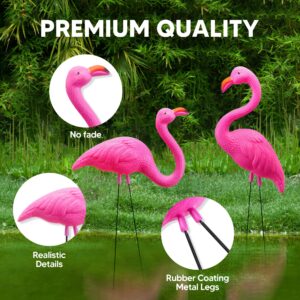 JOYIN 10 Pack Small Yard Flamingos Ornament Stakes, Mini Pink Flamingo Yard Decorations, Mini Lawn Plastic Flamingo Statue with Rubber Coating Metal Legs for Outdoor, Garden, Luau Party Gift (3-10IN)