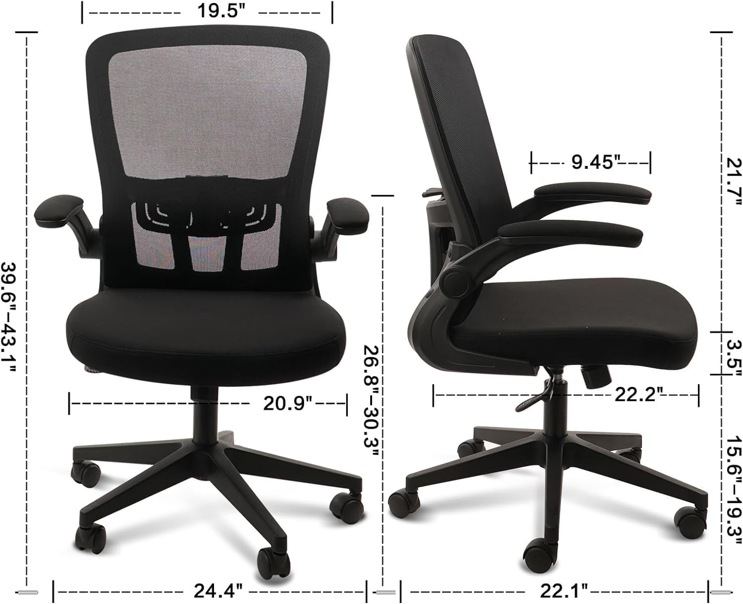 KLASIKA Desk Chairs with Wheels, Ergonomic Mesh Office Chair Adjustable Height and Swivel Lumbar Support Home Office Chair with Flip Up Armrests (8PK)