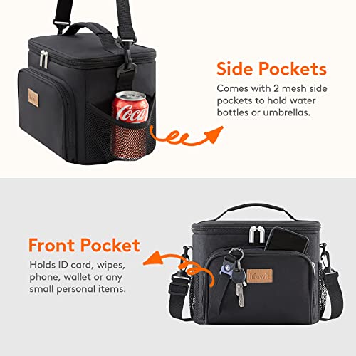 Lifewit Reusable Insulated Lunch Bag for Men, Lunch Box Women, Portable Cooler Freezable Soft Lunchbox Leakproof with Adjustable Shoulder Strap for Adult for Work Picnic or Travel, Black 9L