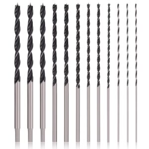 comoware 12" extra long brad point drill bit set, 12 pcs high carbon steel long drill bit, long drill bits for wood, plastic, pvc, composite & rubber, 1/8", 3/16", 1/4", 5/16", 3/8", 7/16", 1/2"