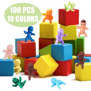 SHAOQINLIN Mini Plastic Babies, 100 Pcs Mini Baby 1 Inch Small King Cake Babies Bulk Plastic Baby Ice Cube Baby Shower Games Tiny Party Decorations (10 Colors)