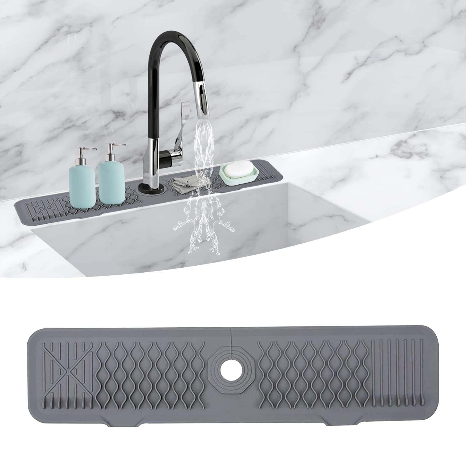 Kitchen Sink Splash Guard,24 inch Silicone Sink Faucet Mat, Sink Draining Pad Behind Faucet, Kitchen Sink Accessories,Faucet Absorbent Mat, Bathroom Faucet Water Catcher Mat For Laundry Room