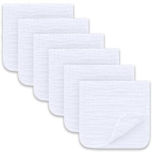 sunny zzzzz 6 pack muslin burp cloths - ultra-soft 100% cotton baby boy & girl newborn essentials - large 20'' x 10'' super absorbent milk spit up washcloths - unisex burpy cloths - white