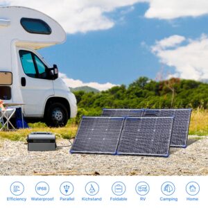 Topunive Portable Solar Panel Foldable 100W 18V PV Module 9BB Bifacial Monocrystalline Solar Cell for Portable Power Station Solar Generator Camping Emergencies Outdoor Garden