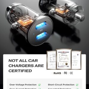 LISEN USB C Car Charger Fast Charging 60W 2-Pack Type C Car Phone Charger Mini&Metal USB C Cigarette Lighter Adapter for Ipad Pro iPhone 15 Pro Max Plus Apple Ipad Pro Samsung Galaxy S24 Google Pixel