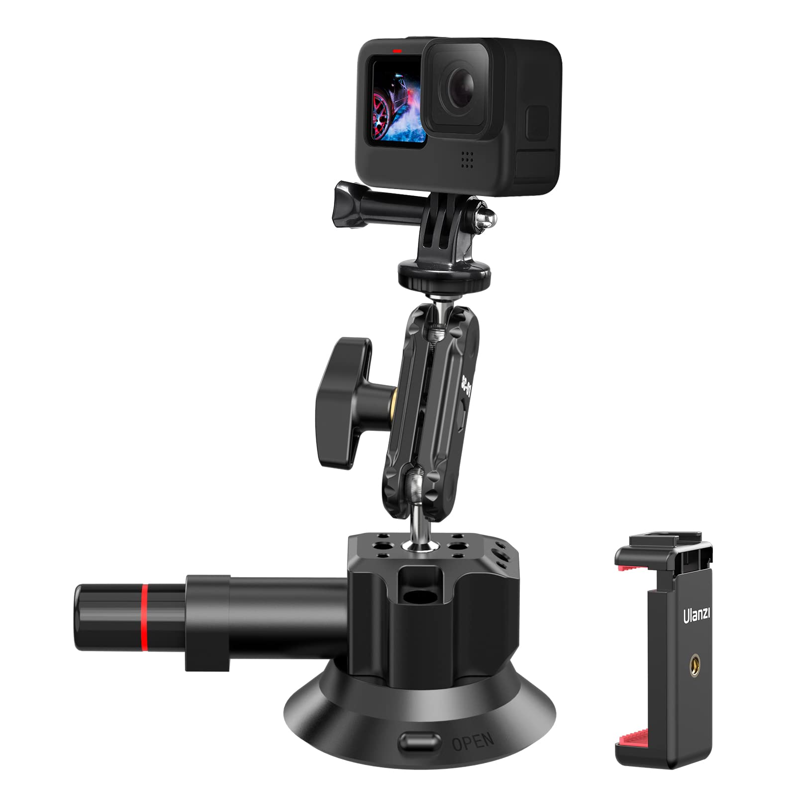 Suction Cup Mount for Gopro iPhone - ULANZI SC-01 3in Pump-actived Vacuum Suction Mount Magic Arm Phone Holder Action Cam Adapter Car Boats Windshield Window Mount for Gopro Hero insta360 DJI Action