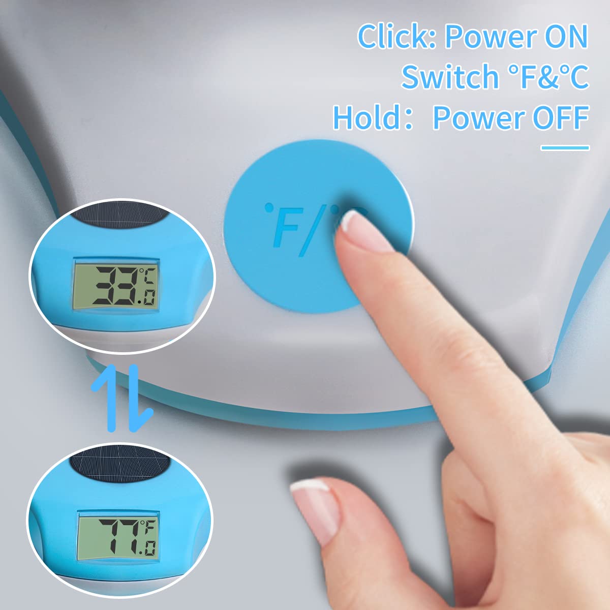 RINMEE Solar Digital Pool Thermometer Floating, Large Easy-to-Read Screen Display and Bold Numbers, High Accuracy and Wide Measuring Range for Swimming Pool, Spa, Hot Tub, Ice Bath, Fish Pond