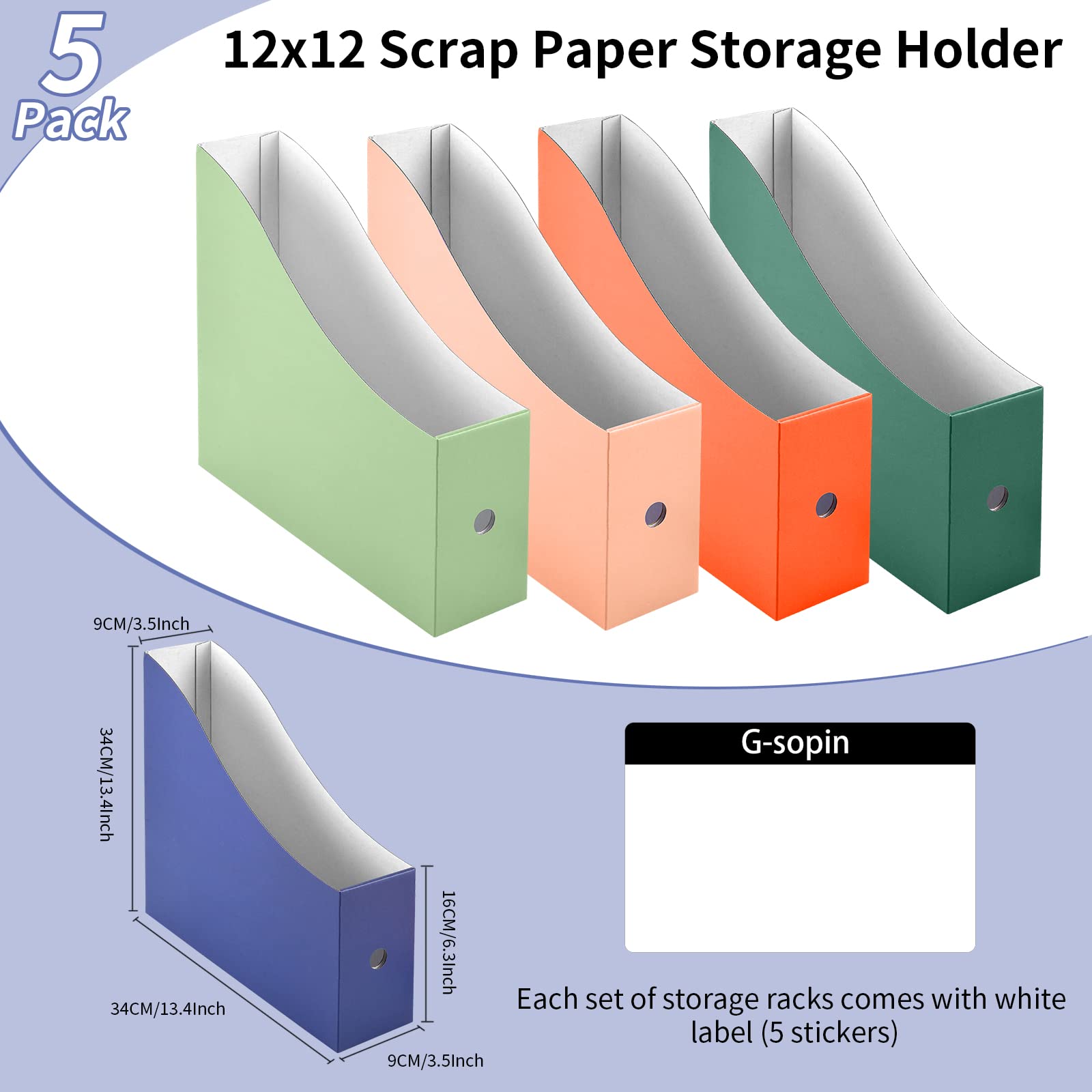 5 Pack 12x12 Cardstock Holder 12 x 12 Scrapbook Paper Holder Vertical Scrapbook Paper Holder Cardboard Vertical File Holder Scrapbook Paper Storage 12x12 for Home School Office Supplies