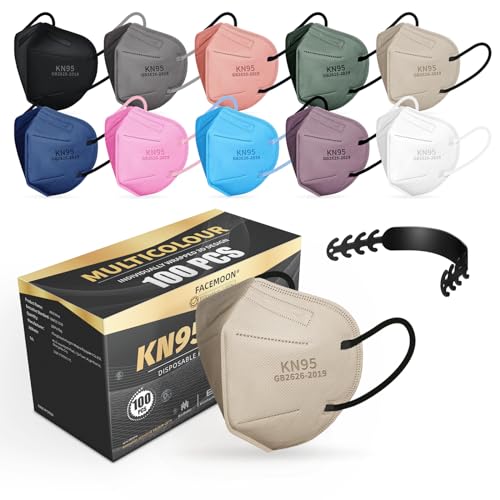 KN95 Face Masks Adults Disposable - 100 Pack KN95 Masks Protective Comfortable KN95 Masks 5-Layer KN95 Breathable Safety Face Masks & 5 Adjustable Mask Holder KN95 Masks 10 Colors