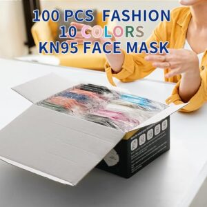 KN95 Face Masks Adults Disposable - 100 Pack KN95 Masks Protective Comfortable KN95 Masks 5-Layer KN95 Breathable Safety Face Masks & 5 Adjustable Mask Holder KN95 Masks 10 Colors