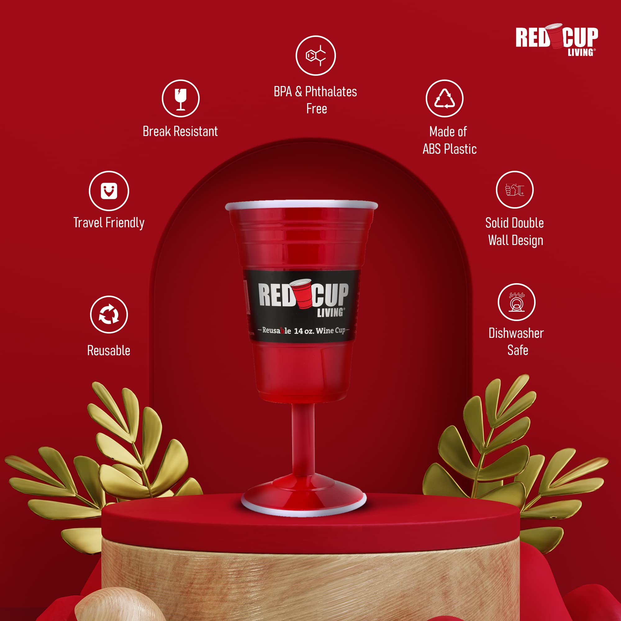 Red Cup Living 12 Oz & 14 Oz Cocktail Glass & Wine Glass | Reusable Drinking Supplies for Birthday Party, Camping, Travel Outdoors | Durable & Unbreakable | BPA Free | Easy to Carry