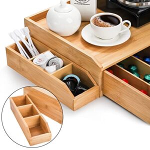 SOUJOY Bamboo Drawer Organizer for Coffee Pod, K Cup Organizer for Counter, Tea Bag Storage Organizer with Drawer and Side Storage Box for Kitchen Office Coffee Bar