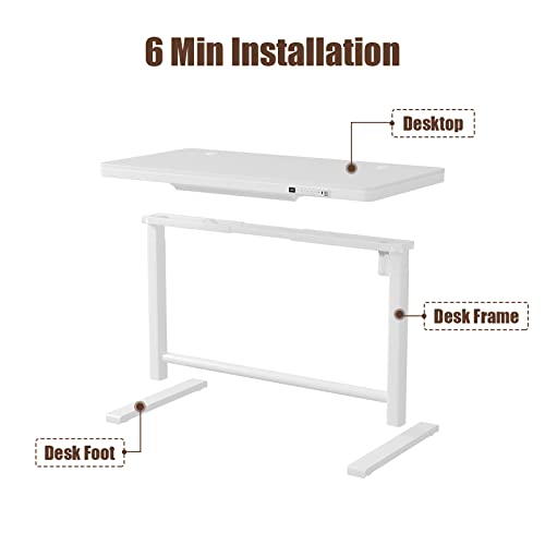 AITERMINAL Electric Standing Desk with Drawers, Height Adjustable Sit Stand Desk with Drawer, Home Office Desk Storage & USB Ports, 45 x 23 Inch White Desktop/White Frame