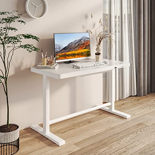 AITERMINAL Electric Standing Desk with Drawers, Height Adjustable Sit Stand Desk with Drawer, Home Office Desk Storage & USB Ports, 45 x 23 Inch White Desktop/White Frame