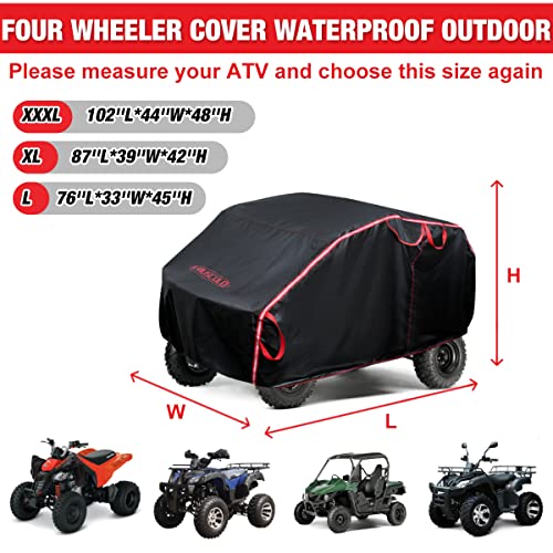 K-Musculo ATV Cover for 4 Wheelers - 102 Inch ATV Covers 600D Heavy Duty & Waterproof, Outdoor Four Wheeler Quad Cover All Weather Large for Polaris, Kawasaki, Arctic Cat, Honda, Yamaha and More