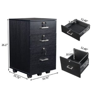 Karl home Wooden File Cabinet, 3 Drawer Vertical File Cabinets with 3 Lock,Printer Stand Mobile Storage Cabinet,Filing Storage Drawer for Home,Office,Black(15.75" L x 15.75" W x 26.1" H)