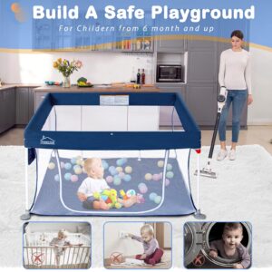 Uamector Foldable Playpen, Baby Playpen for Indoor Outdoor Large Baby Gate Playpen, 51 * 51 Inch Safety Oxford Cloth Folding Baby Fence Kids Play Pen with Anti-Slip Base