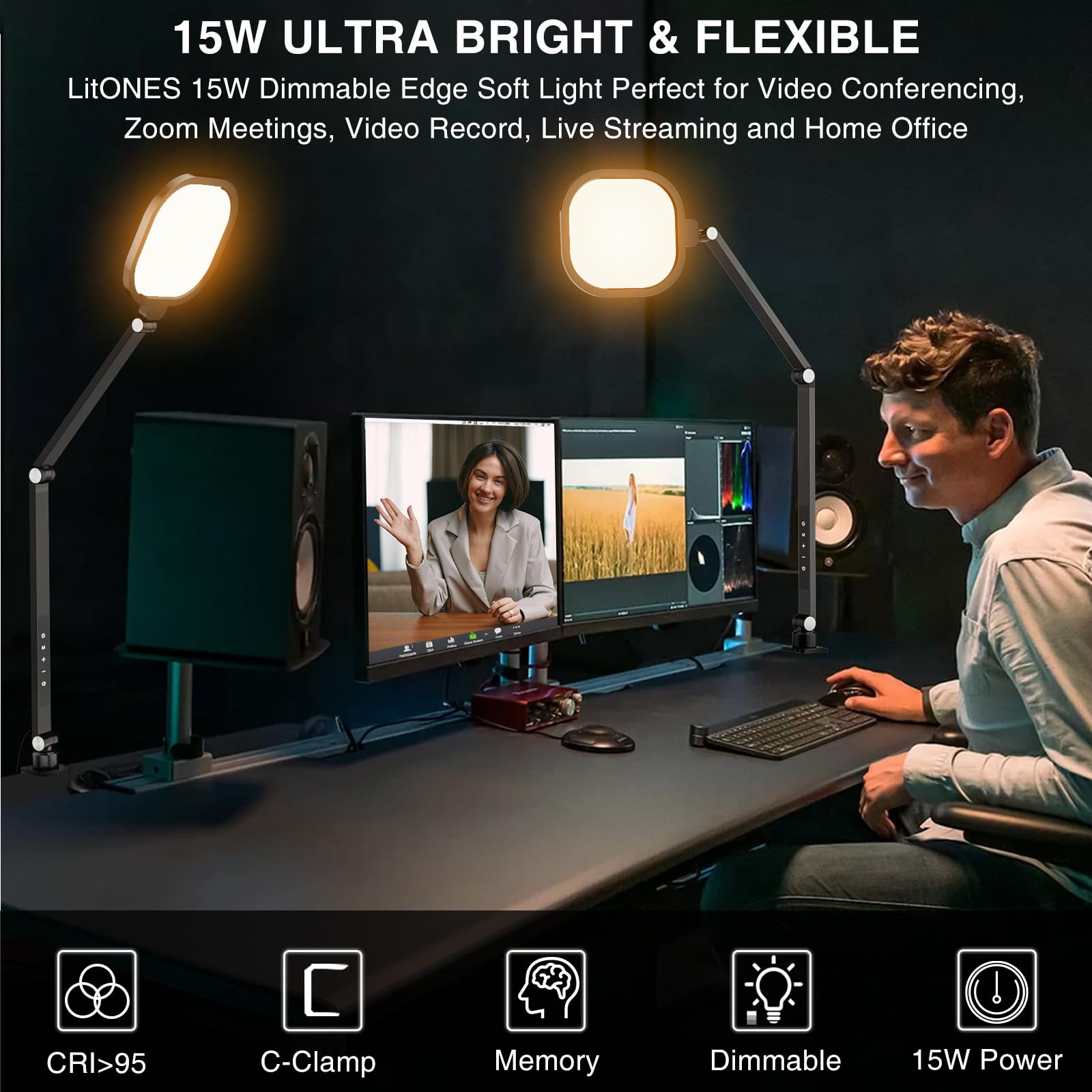 LitONES Zoom Lighting for Computer Video Conference Light, 15W Webcam Light with Clamp for Zoom Meeting Laptop Video Calls, Desk Ring Light for Video Recording Podcast Live Streaming